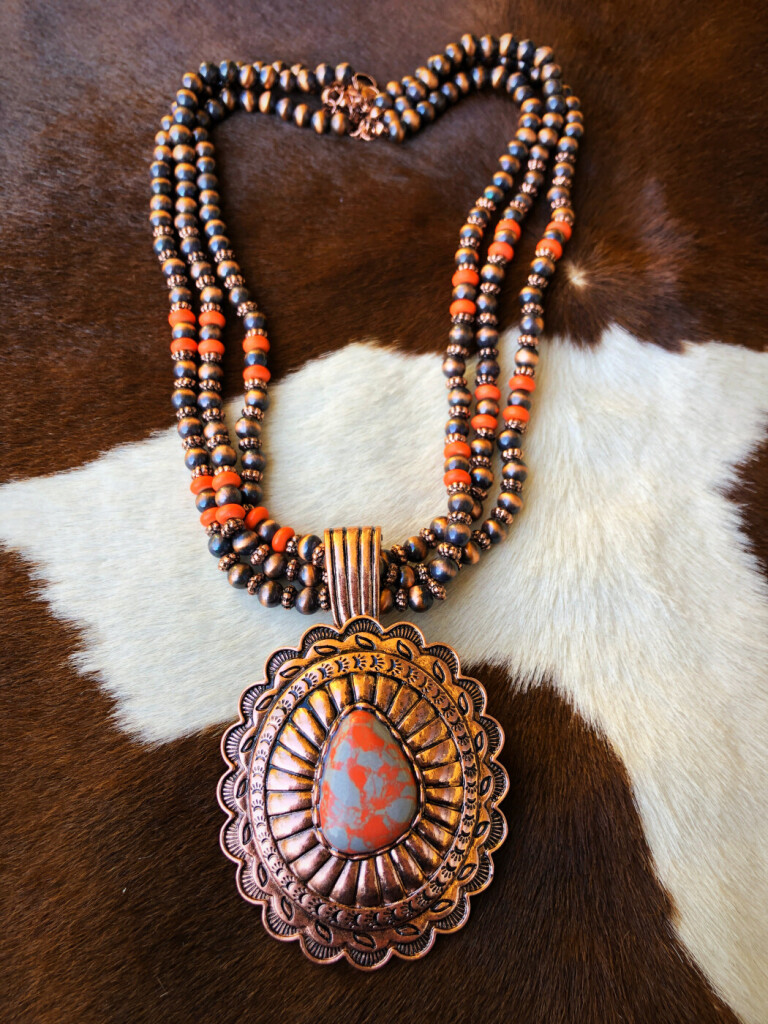 Cowgirl Needs ” Western Navajo Style Concho Pendant Necklace ( Rust ...