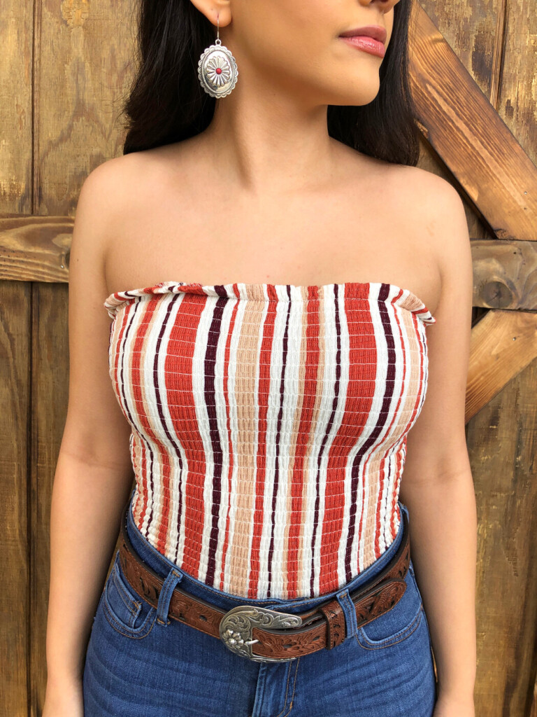 Libby ” Ruffled Smocked Stripe Tube Top ( Rust / Mix ) FINAL SALE – Ale ...
