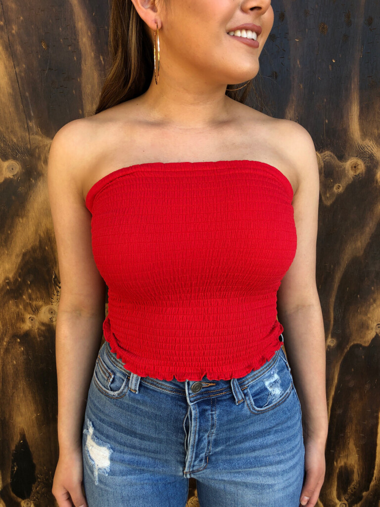 Ruffled Smocked Tube Top ( Red ) FINAL SALE – Ale Accessories