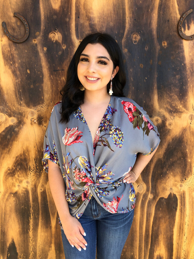 Ale’s B- Day ” Twist Front Floral Print Top ( Gray ) – Ale Accessories