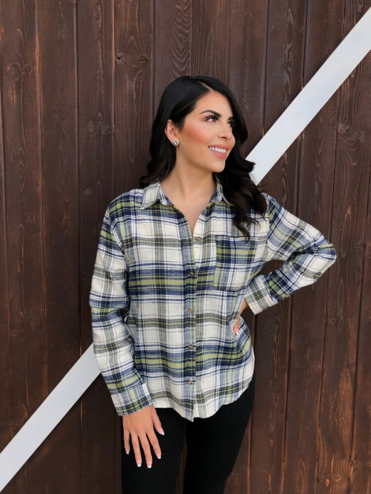 Ava ” Flannel Top ( Navy / Green ) – Ale Accessories