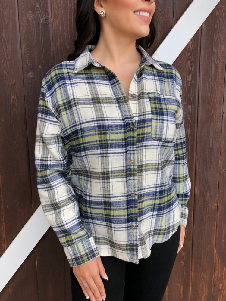 Ava ” Flannel Top ( Navy / Green ) – Ale Accessories